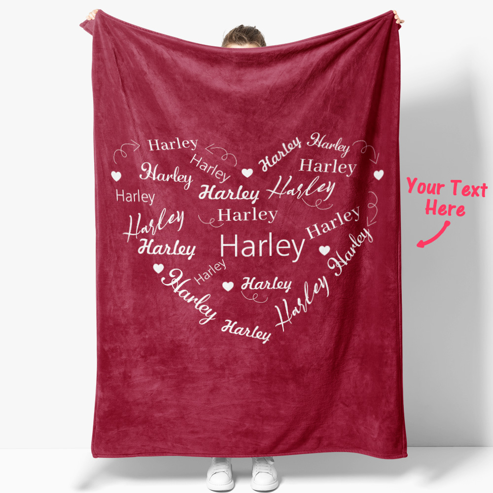 Custom Name Heart Shaped Blanket Personalized Valentine's Day Blanket ...