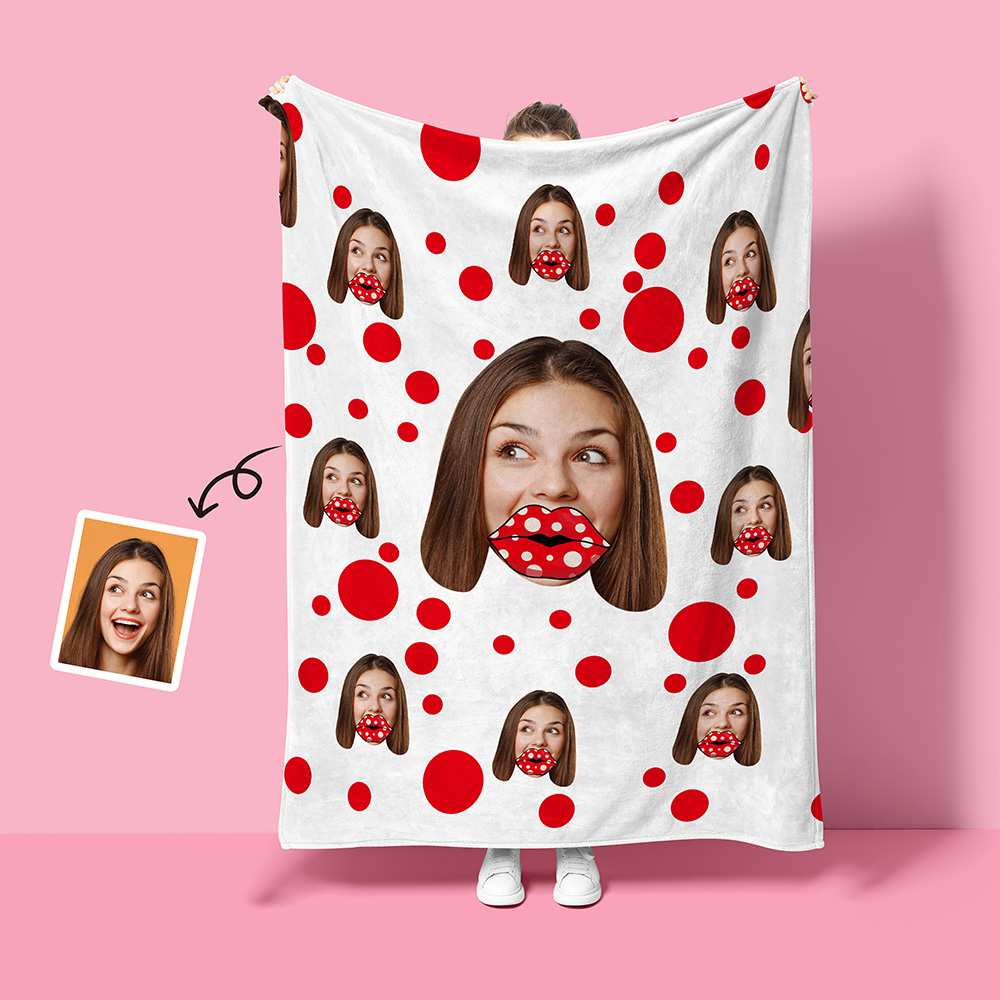 Custom Face Blanket Personalized Blanket with Red Lips - MadeMine ...