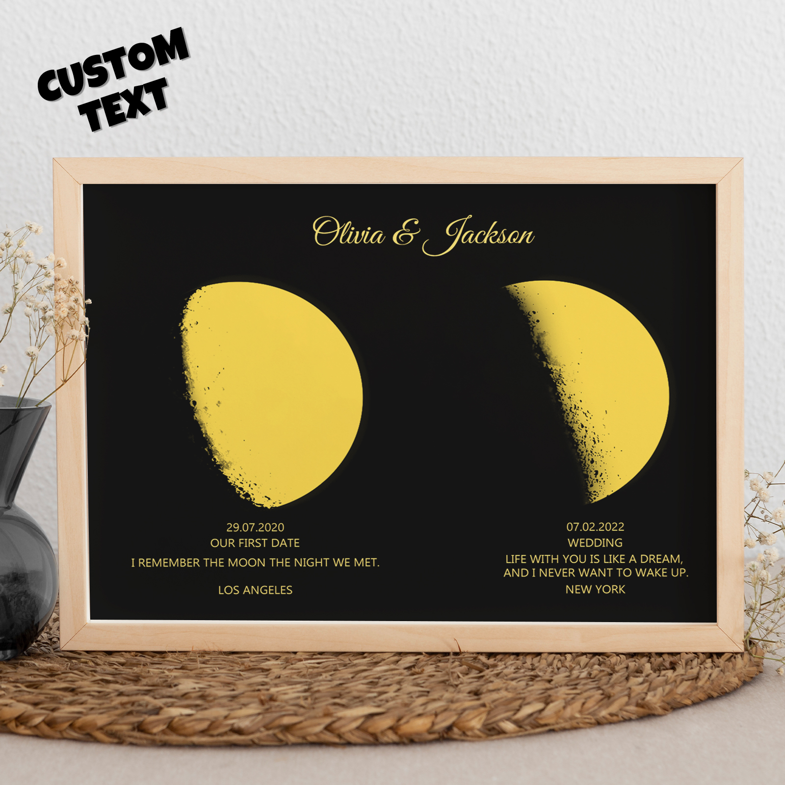 Mother's Day Gifts Custom Moon Phase and Names Wooden Frame with ...