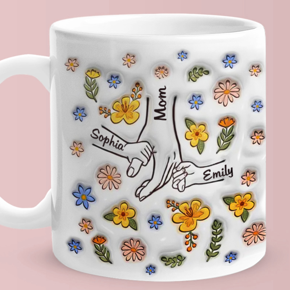 Personalized Names Engraved Hand in Hand Mug with Floral Mother's Day ...