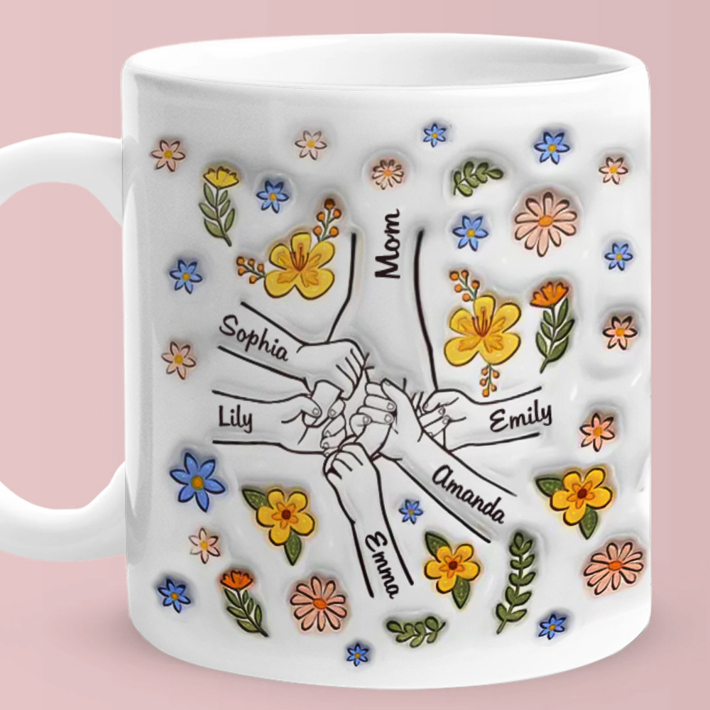 Personalized Names Engraved Hand in Hand Mug with Floral Mother's Day ...