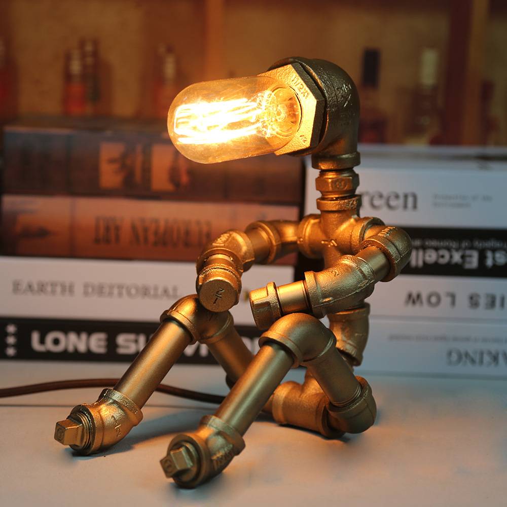 Creative Iron Tube Robot Table Lamp Water Pipe Light Retro Table Lamp ...